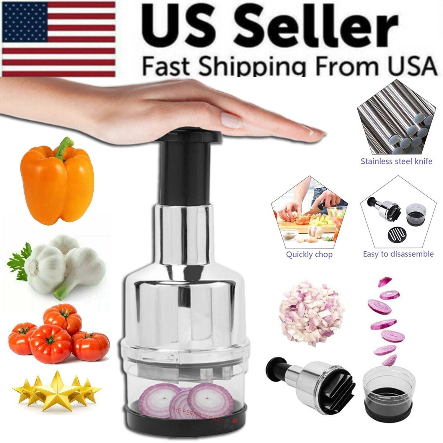 Manual Food Chopper – Stainless Steel Hand-Press Dicer – UnitedHomeGoods