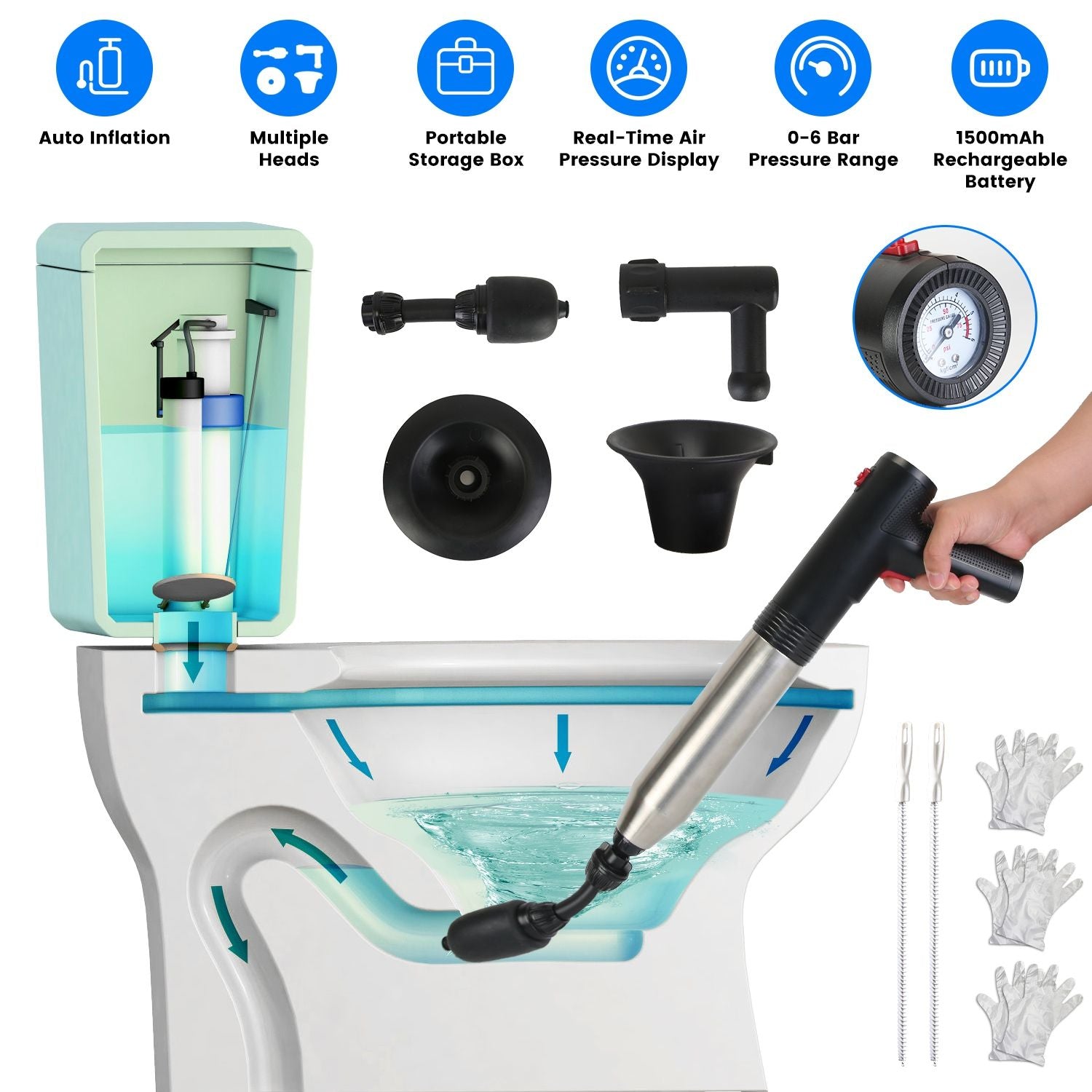 Electric High-Pressure Toilet Plunger Turbo Air Drain Blaster ...